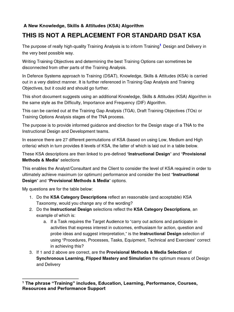 A New Knowledge, Skills & Attitudes (KSA) Algorithm | PDF