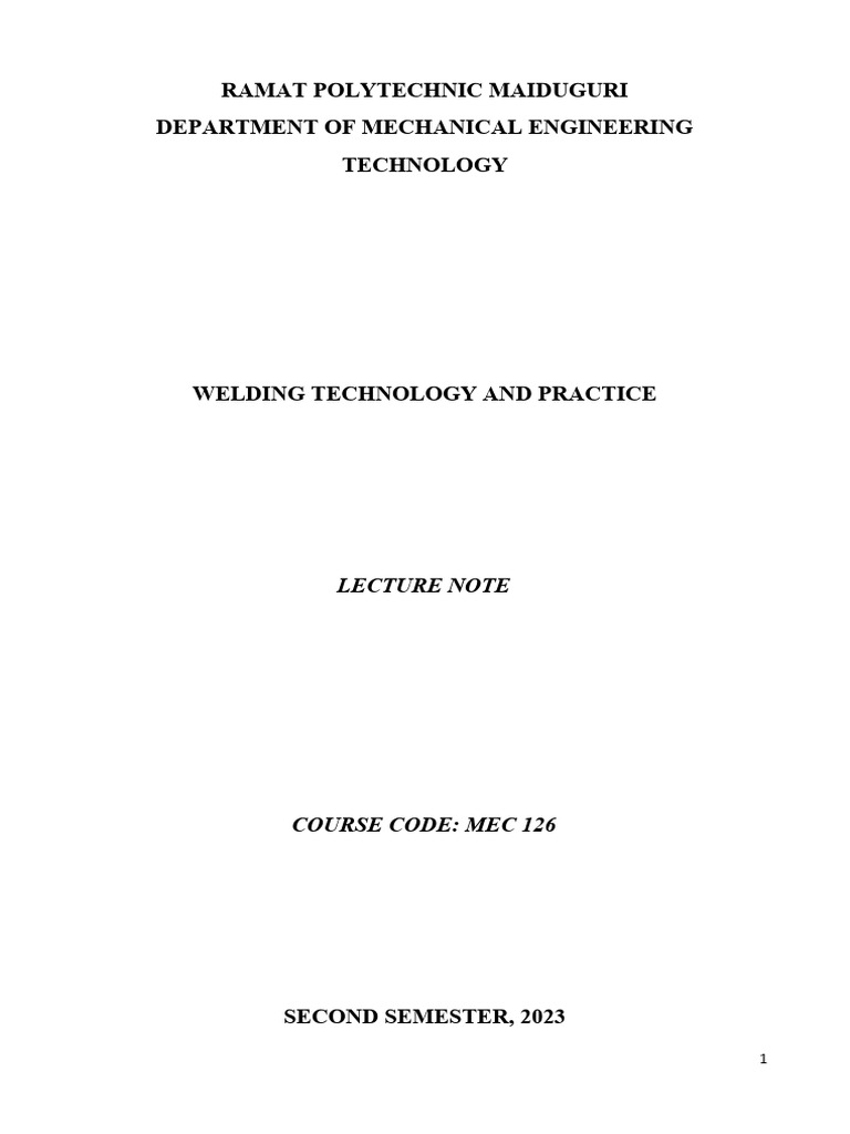 Mec 126 Lecture Note | PDF | Construction | Welding
