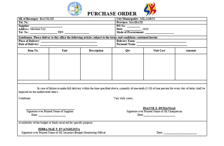 Annex 15 - PO Blank Form | PDF
