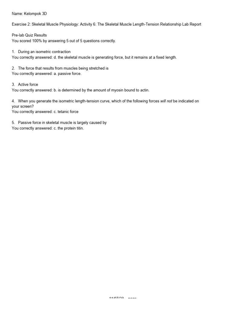 PhysioEx - Activity 6 | PDF | Muscle Contraction | Skeletal Muscle