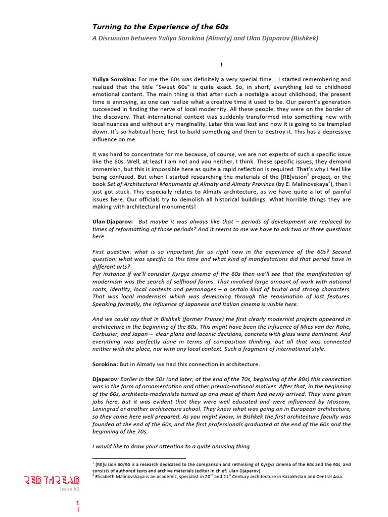 Turning To The Experience of The 60's - Yuliya Sorokina (Almaty) & Ulan Djaparov (Bishkek) - Red ...