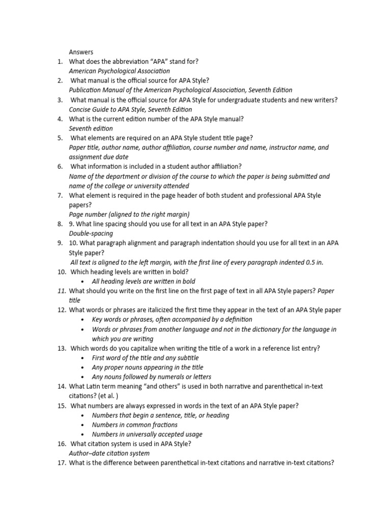 Apa Quiz Answers | PDF | Citation | Apa Style