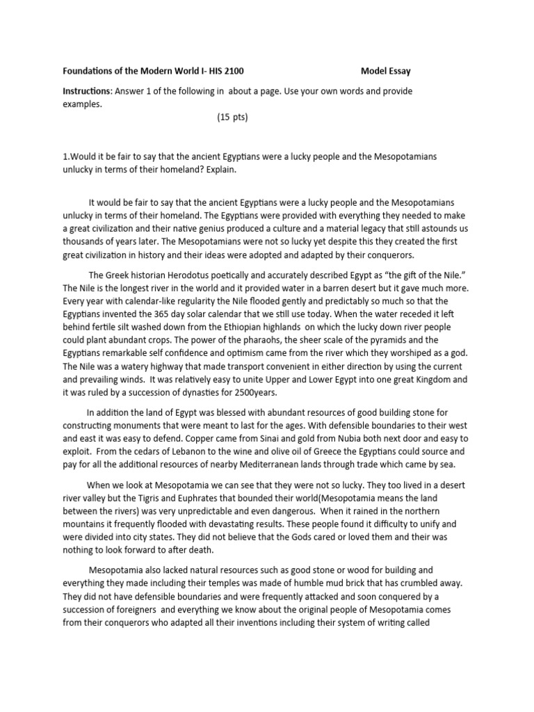 HIS 2100 Sample Essay On Egypt | PDF | Ancient Egypt | Mesopotamia