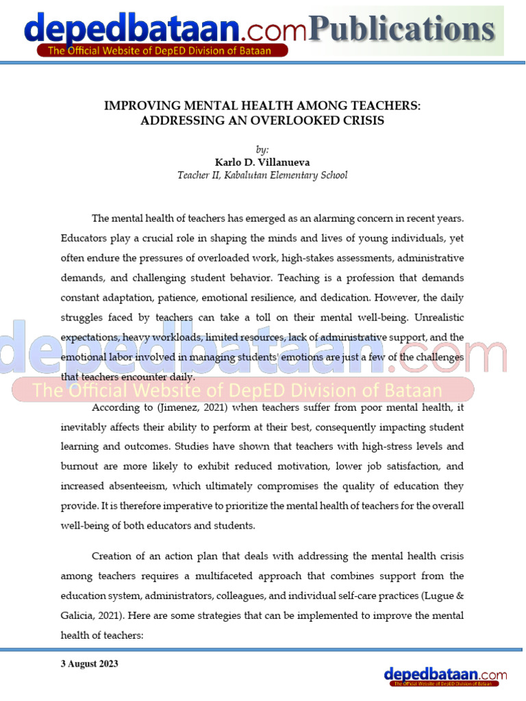Improving Mental Health Among Teachers Addressing An Overlooked Crisis | PDF | Mental Health ...