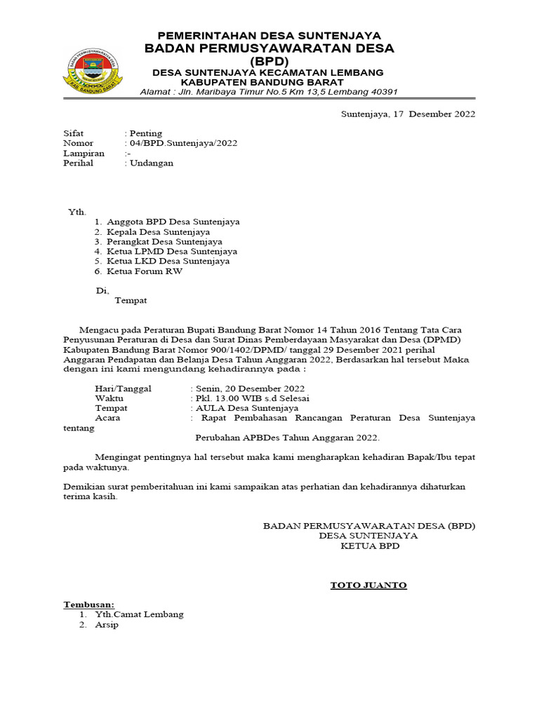 Surat Undangan BPD LENGKAP | PDF