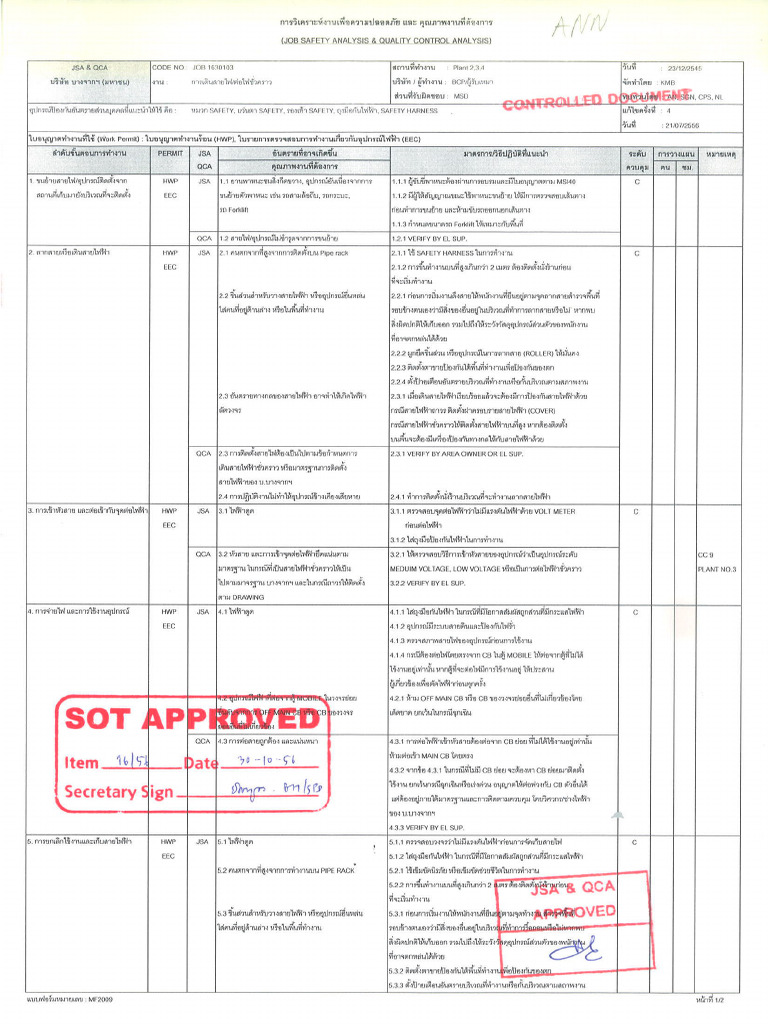 JSA - QCA No.1630103 R4 การเดินสายไฟ ต่อไฟชั่วคราว | PDF