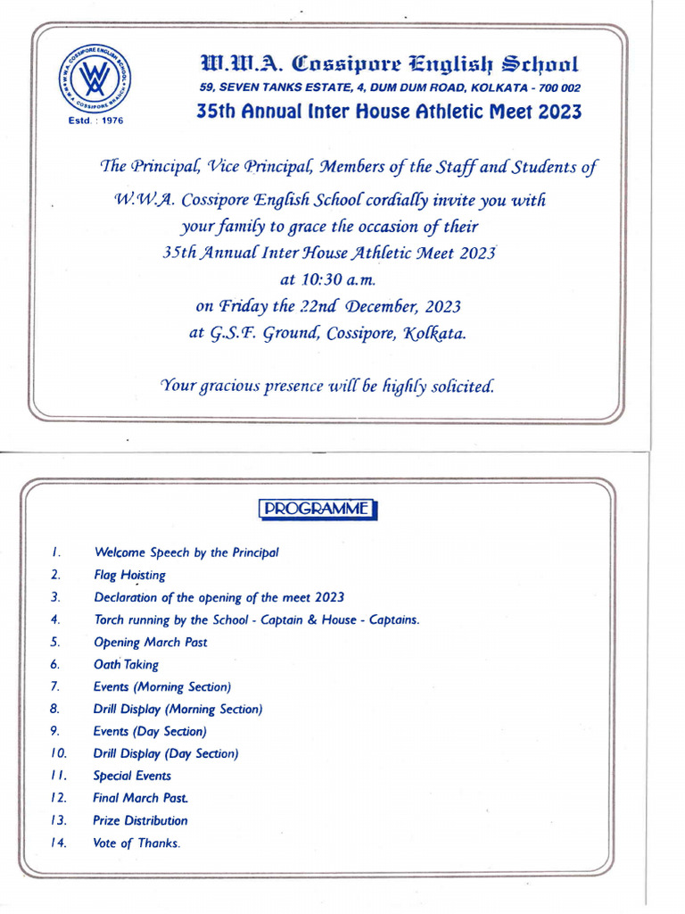 Annual Inter House Athletic Meet 2023 | PDF