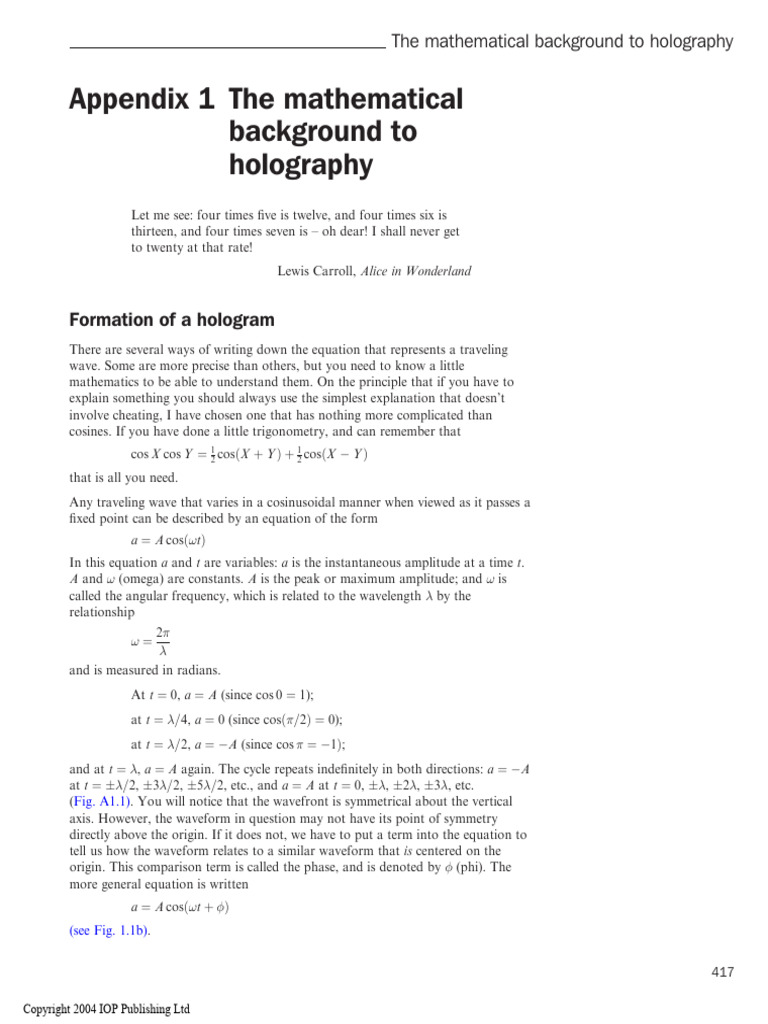 G Saxby Practical - Holography - Appendix 1 - The Math Background of Holography | PDF ...