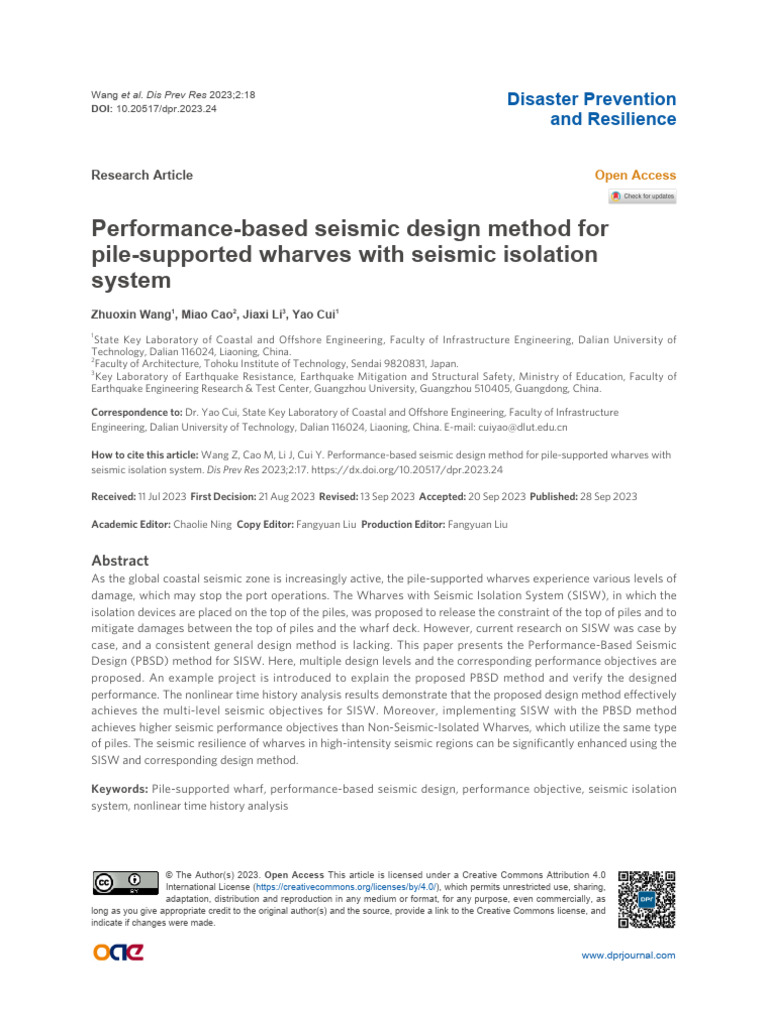 Performance-Based Seismic Design Method For Pile-Supported Wharves With Seismic Isolation System ...