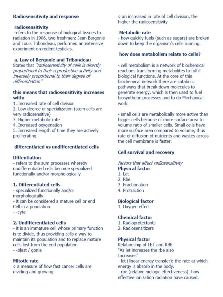 Radiosensitivity and Response | PDF