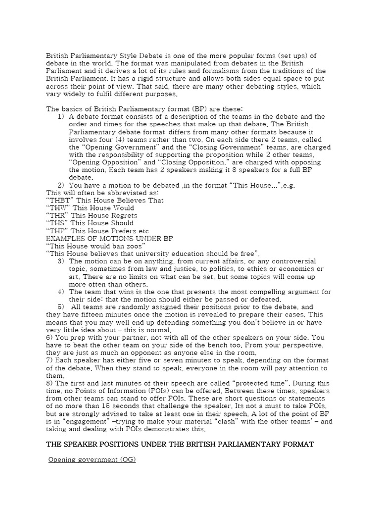 British Parliamentary Format | PDF | Human Communication