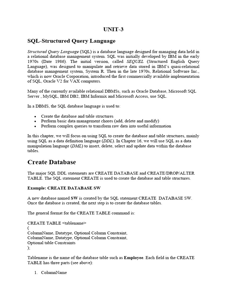 Unit 3 | PDF | Relational Database | Sql
