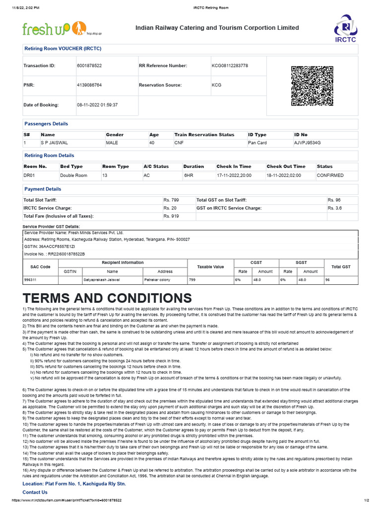 IRCTC Retiring Room | PDF | Government | Economies