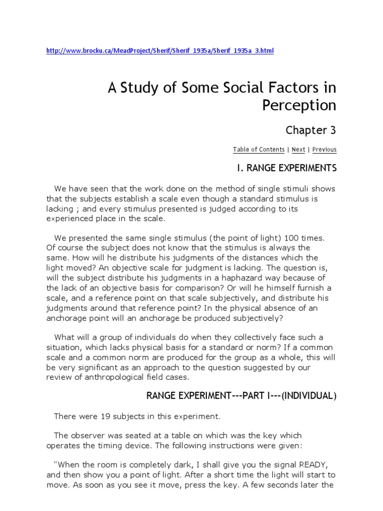 Sherif's 1936 Study on Perception | PDF | Experiment | Median