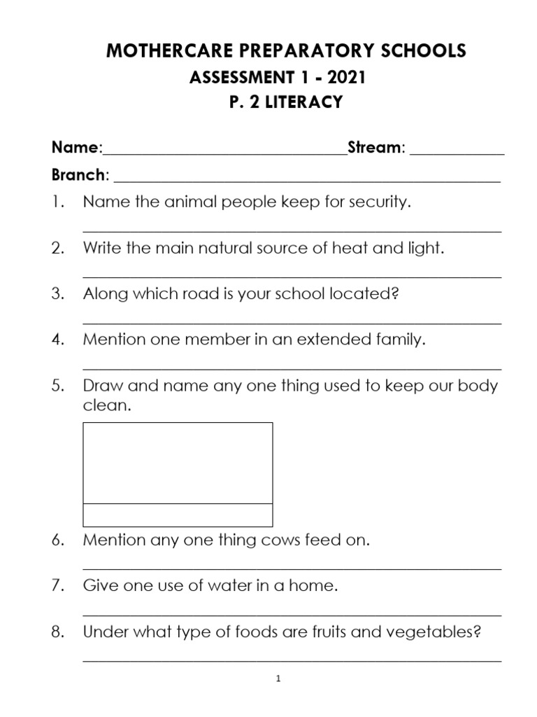 P.2 Literacy Revision Set I 2021 Mothercare Preparatory Schools ...