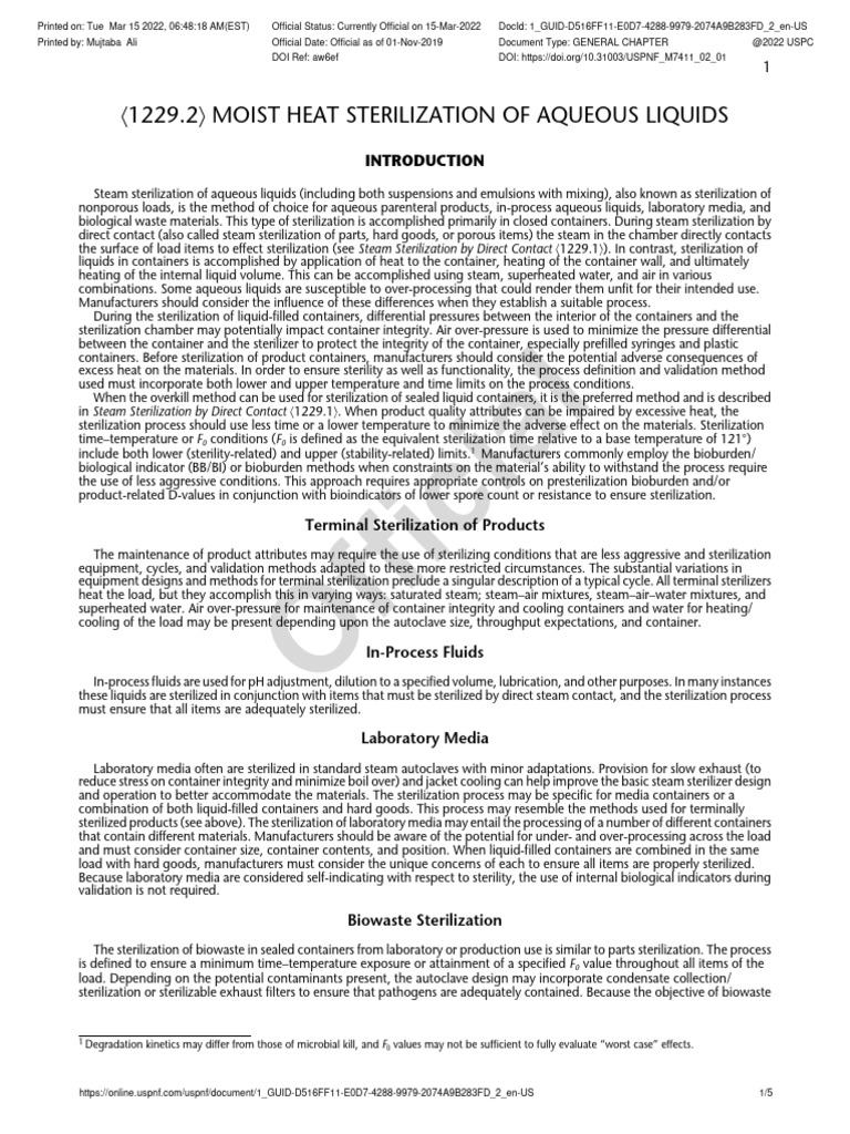 1229.2 Moist Heat Sterilization of Aqueous Liquids | PDF | Sterilization (Microbiology ...