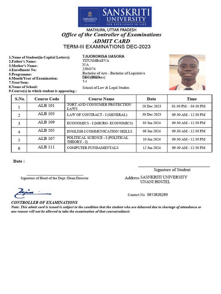 Admit Card | PDF | Justice | Crime & Violence