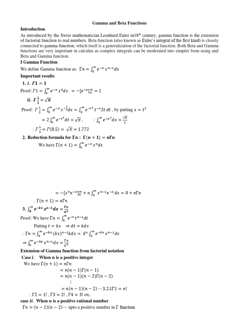 Beta Gamma Functions Pdf Function Mathematics Combinatorics