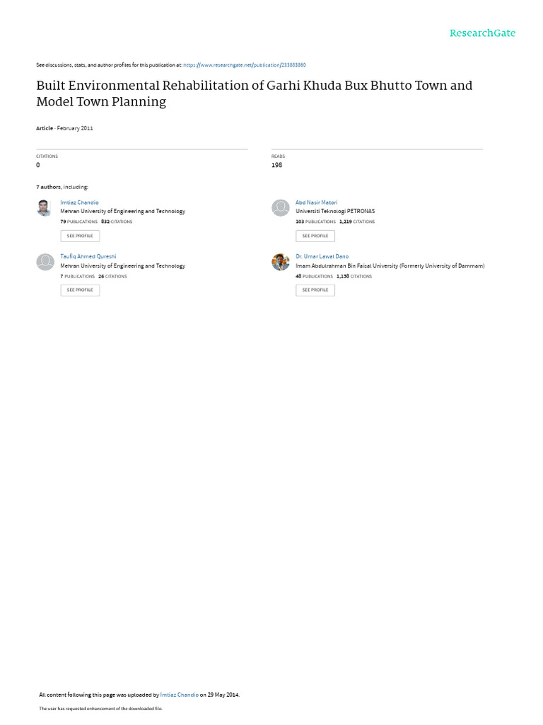 Built Environmental Rehabilitation of Garhi Khuda Bux Bhutto Town and Model Town Planning | PDF ...