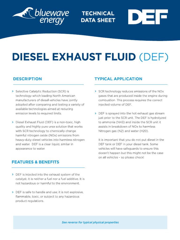 BW DEF Diesel Exhaust Fluid TDS v3 Web | PDF