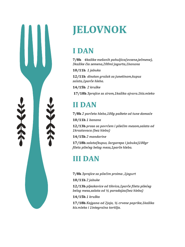 Jelovnik I Recepture | PDF