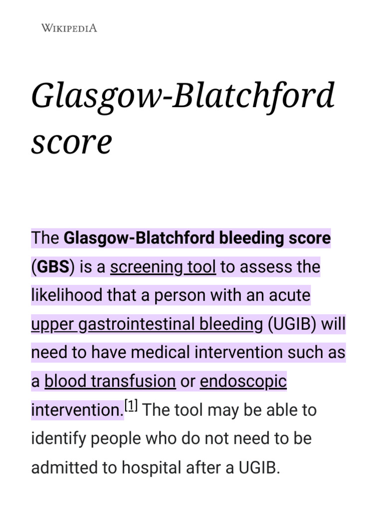 Glasgow-Blatchford Score - Wikipedia | PDF | Tissue (Biology) | Medical ...