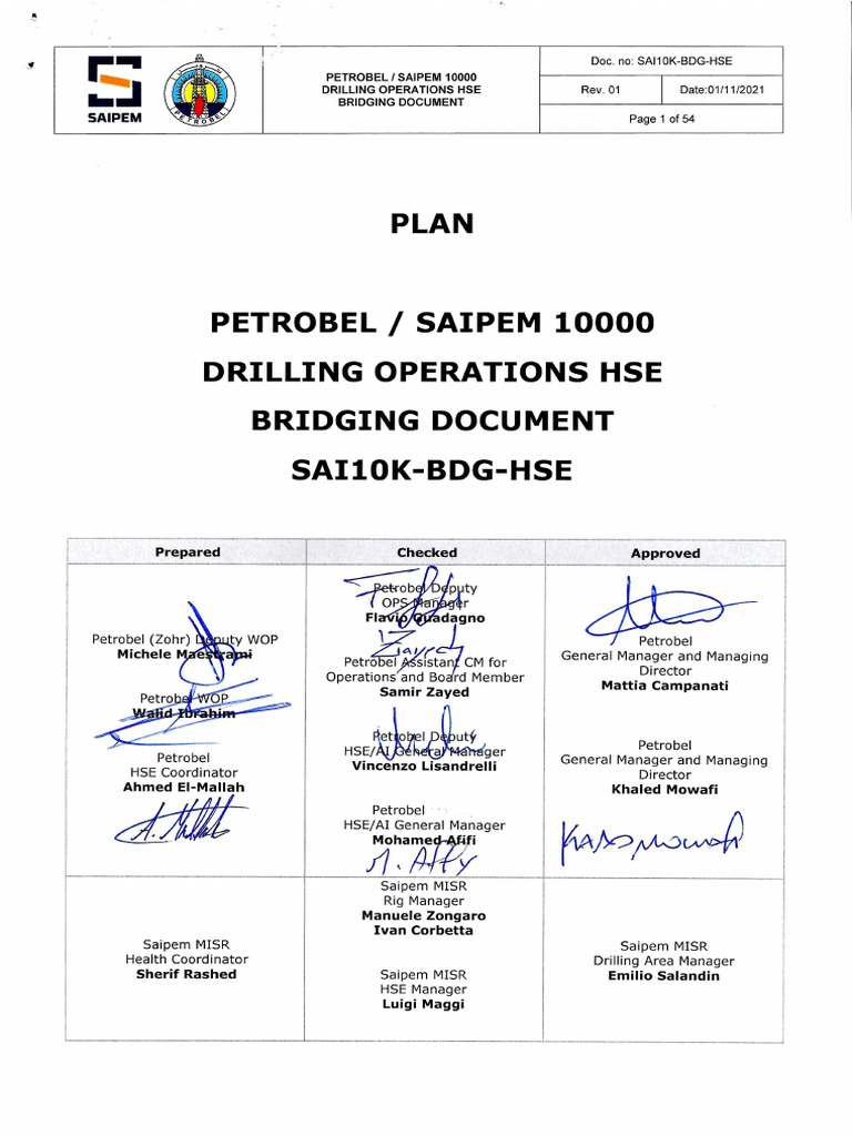 PTB-SAI10K-Drilling Operations HSE Bridging Document at Signed | PDF | Emergency Management | Safety
