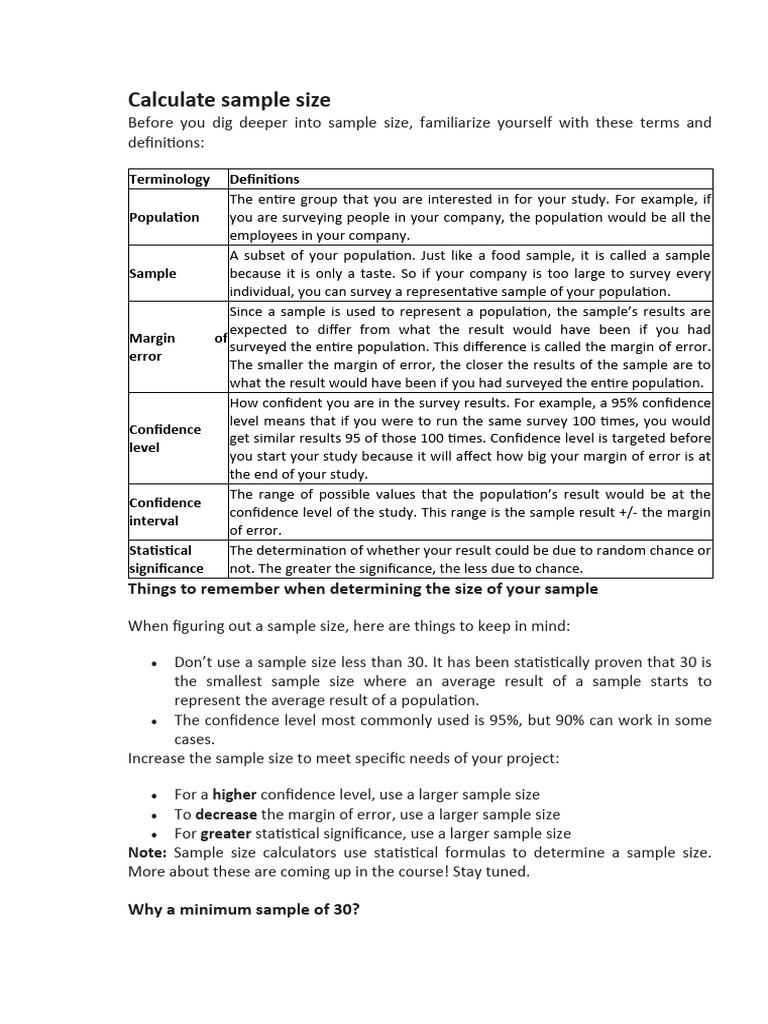 Calculate Sample Size | PDF | Sampling (Statistics) | Sample Size Determination