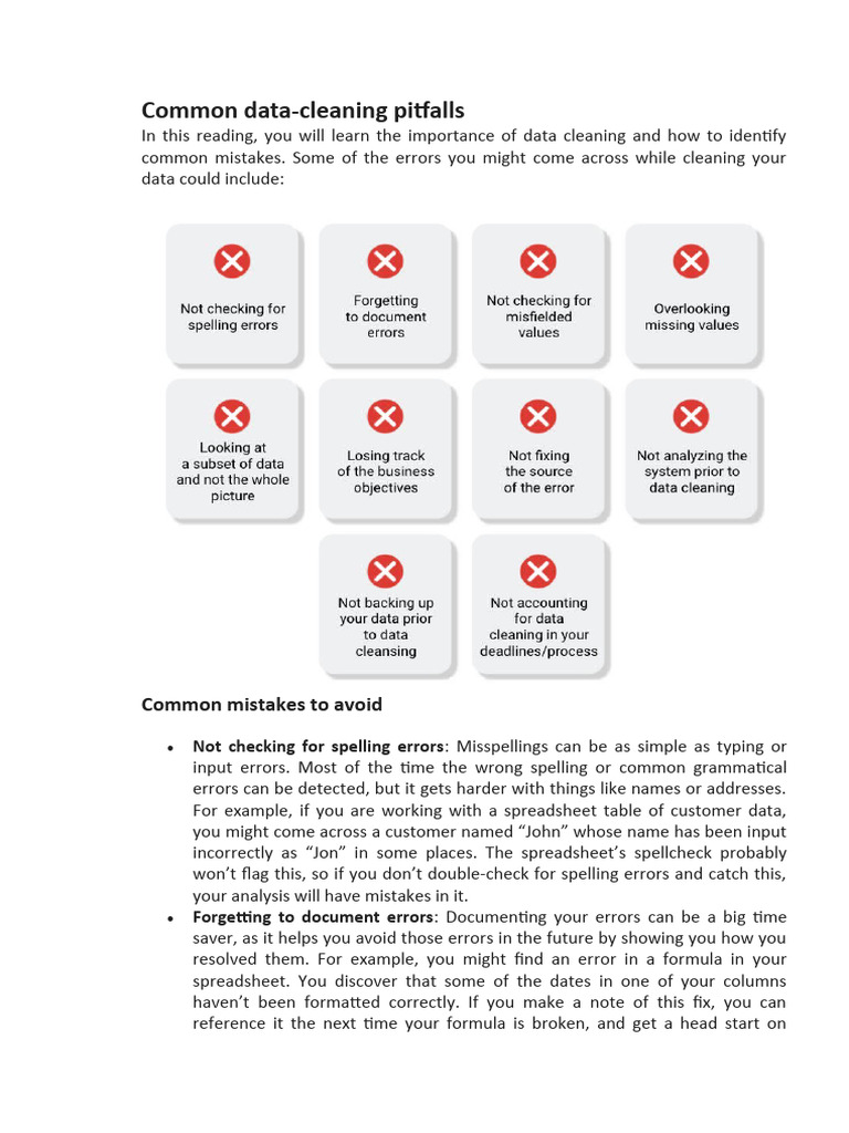Common Data Cleaning Pitfalls Pdf Data Spreadsheet