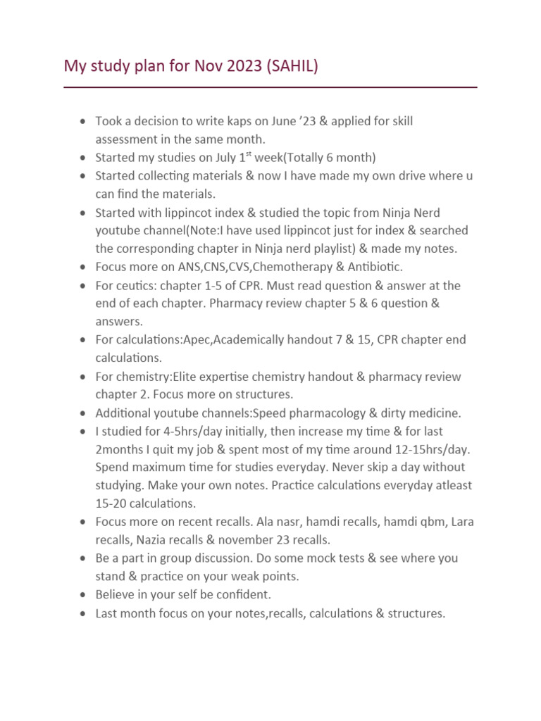 Study Plan by Sahil | PDF