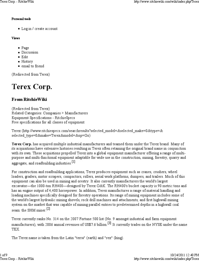Terex Corp: Global Equipment Manufacturer | PDF | Loader (Equipment ...