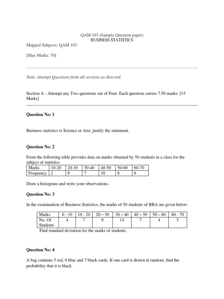 Business Statistics-Sample QP | PDF | Statistical Hypothesis Testing ...