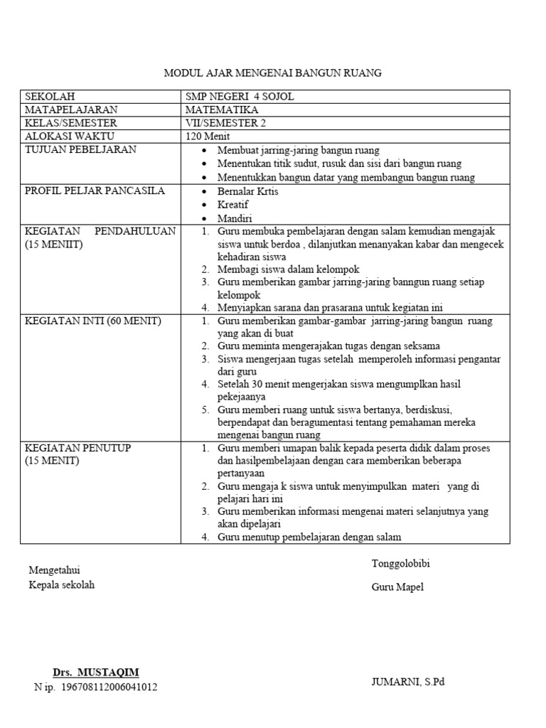 Modul Ajar Bangun Ruang SMP kelas VII | PDF