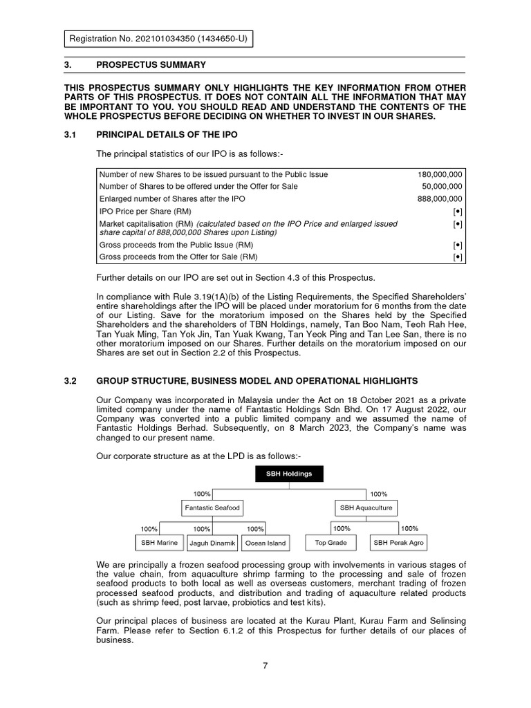 3 SBH - Prospectus Summary | PDF