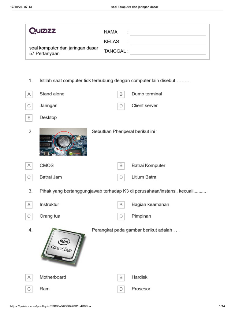 Soal Komputer Dan Jaringan Dasar & Kunci Jawabannya | PDF Soal Komputer Dan Jaringan Dasar & Kunci Jawabannya | PDF