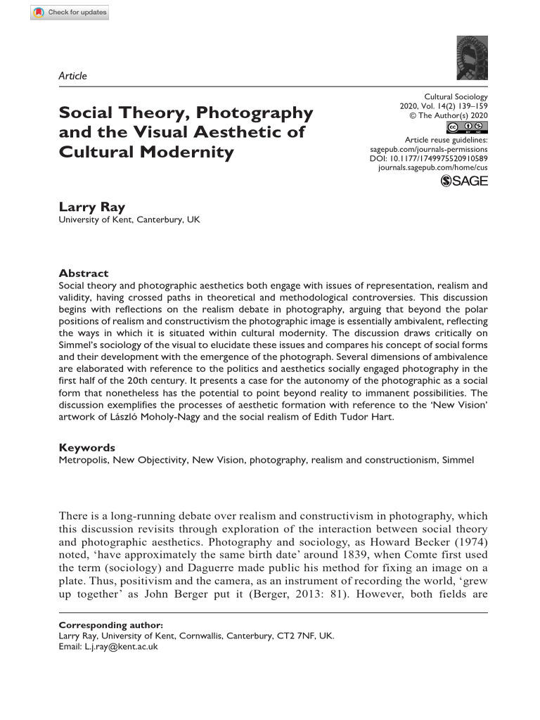 Ray 2020 Social Theory Photography and The Visual Aesthetic of Cultural ...