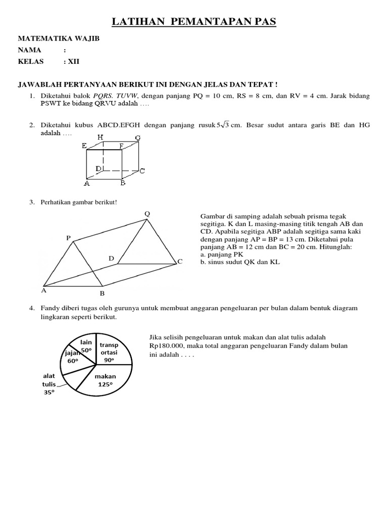 Kisi-Kisi MTK Wajib Kls 12 | PDF