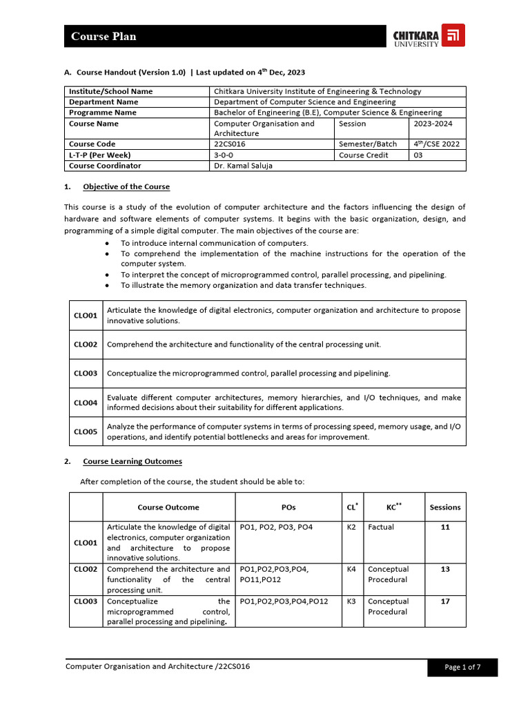 Course Plan: Page 1 of 7 | PDF