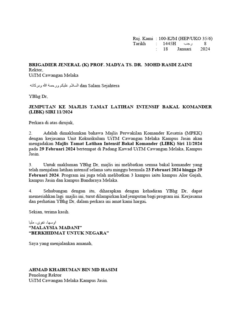 Surat Jemputan Rektor | PDF | Bisnis