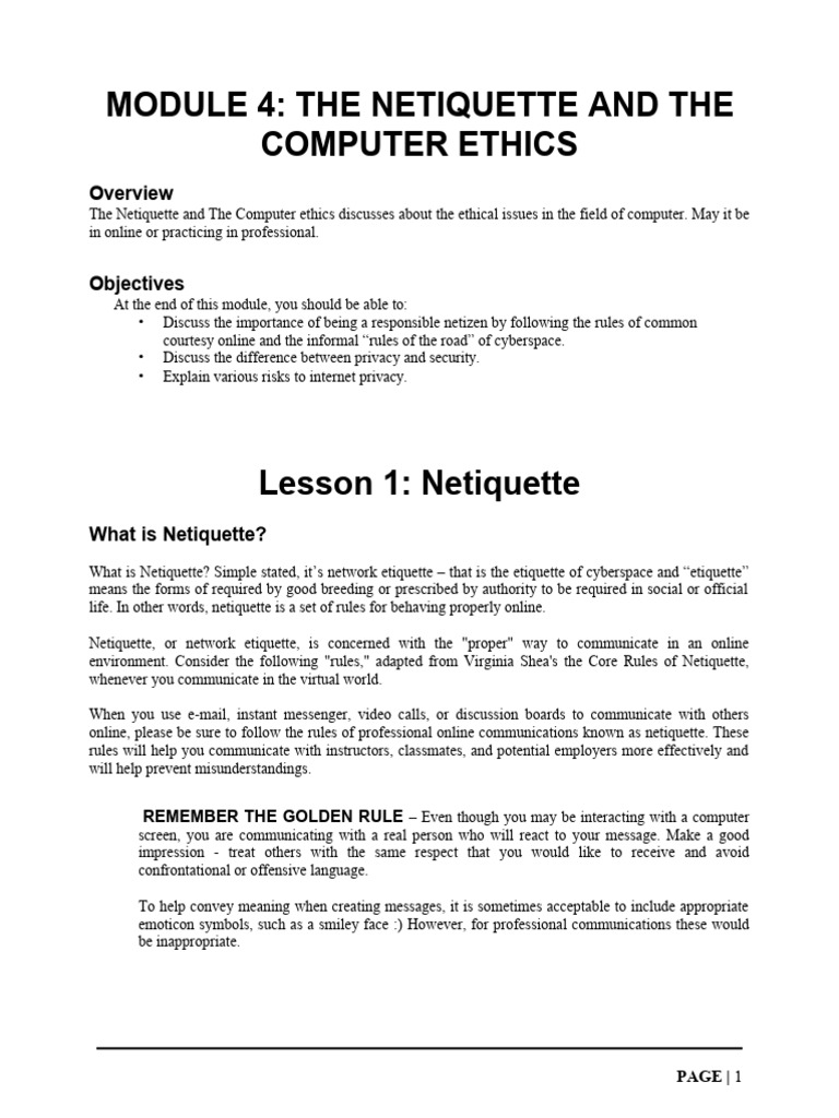 Module 4-The Netiquette and The Computer Ethics | PDF | Malware ...