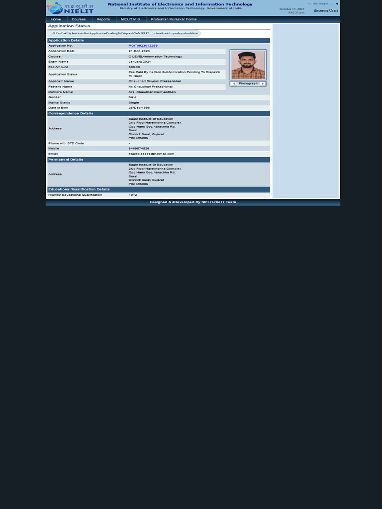 Online Student Information and Enrollment System, NIELIT | PDF ...