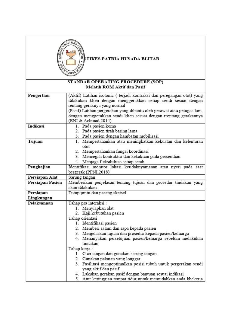 SOP Latihan ROM Aktif dan Pasif | PDF