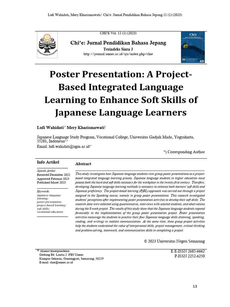 2 Poster Presentation A Project Based Integrated Language Learning To Enhance Soft Skills of ...
