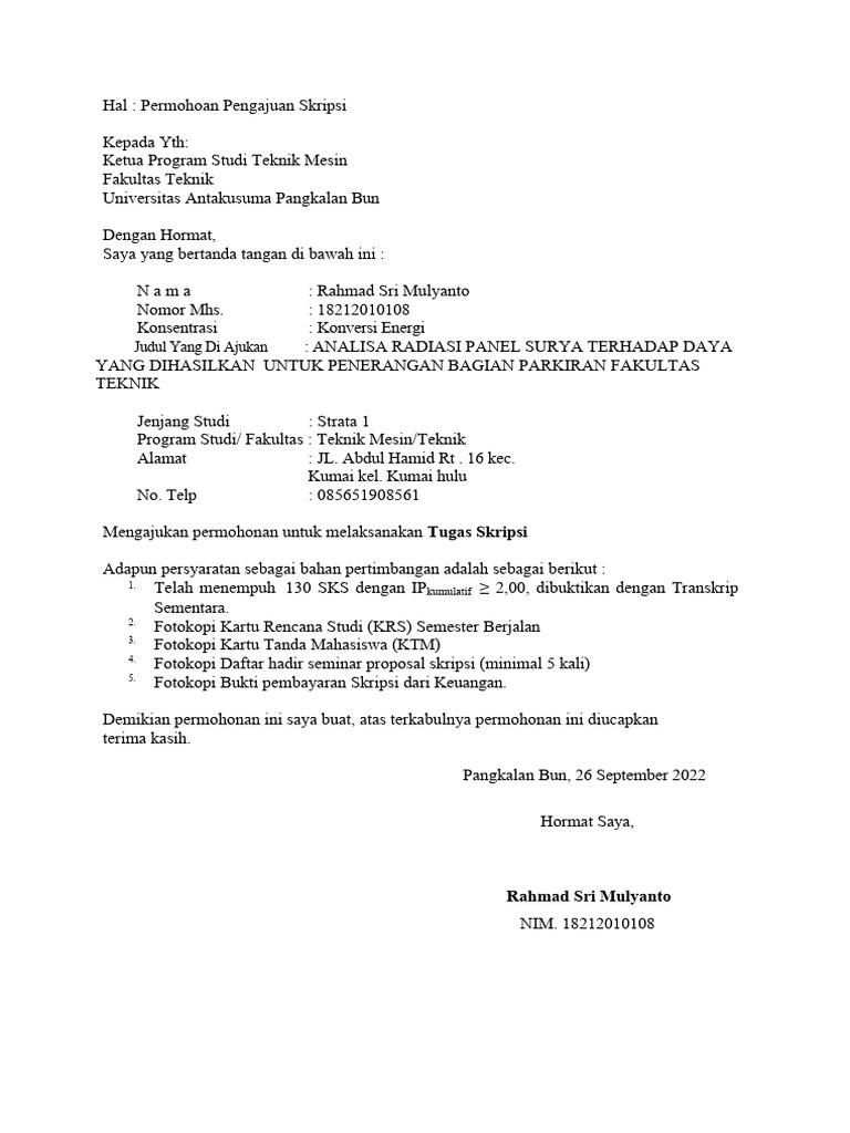 Surat Pengajuan Skripsi RSM | PDF