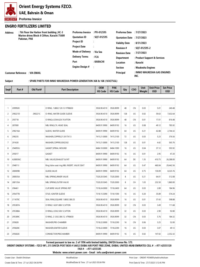 Waukesha Spare Parts Proforma Invoice | PDF | United Arab Emirates | Dubai