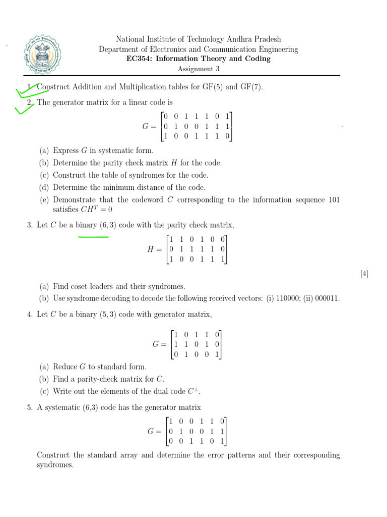 Assignment ITC | PDF | Discrete Mathematics | Encodings
