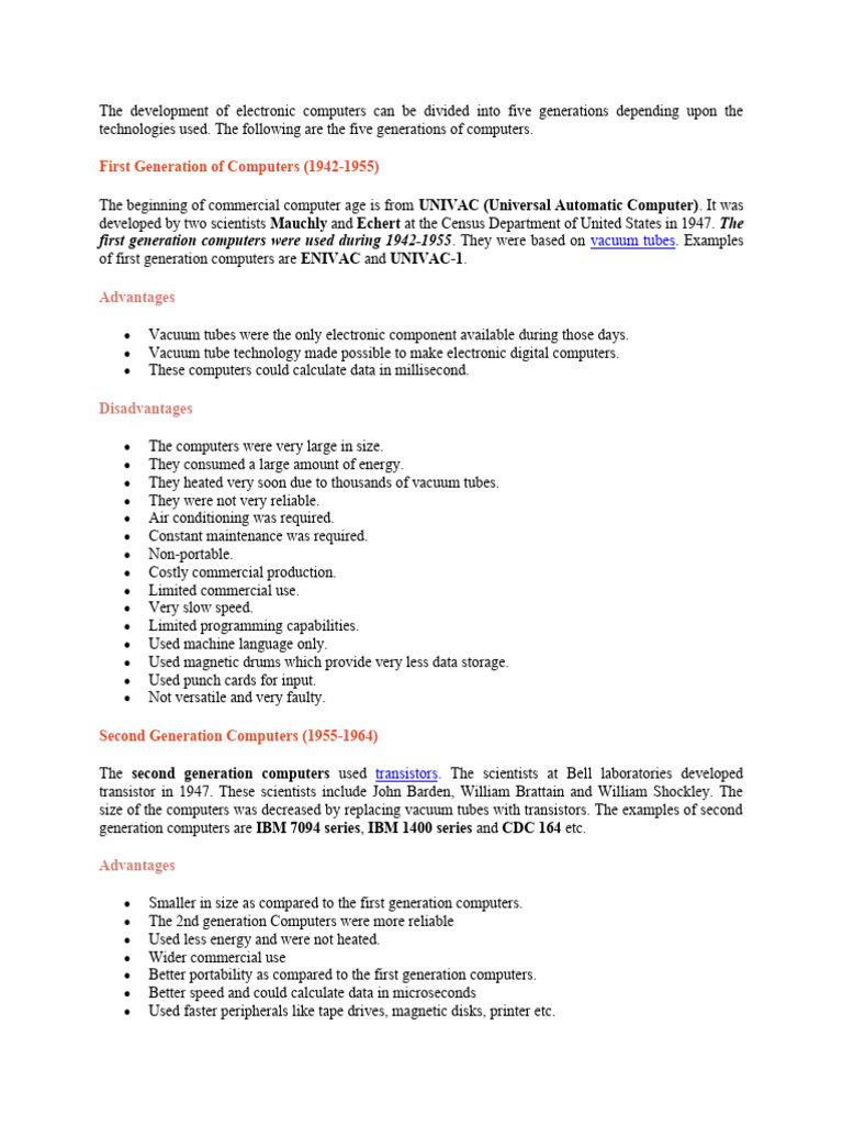Five Generations of Computers | PDF | Integrated Circuit | Microprocessor