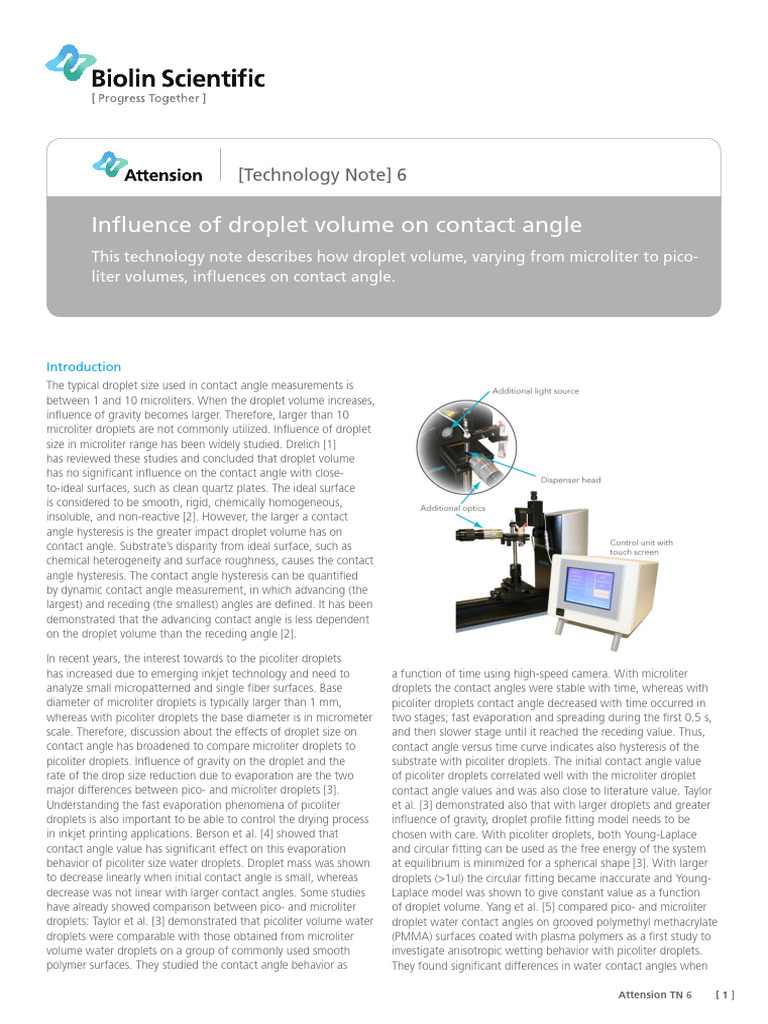 Microliter Droplets and Contact Angle | PDF | Wetting | Drop (Liquid)