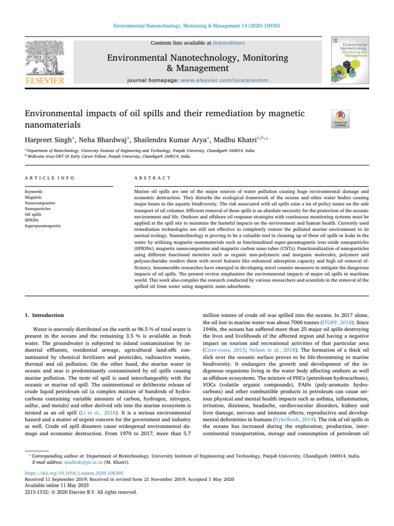 Environmental Impacts of Oil Spills and Their Remediation by Magnetic ...