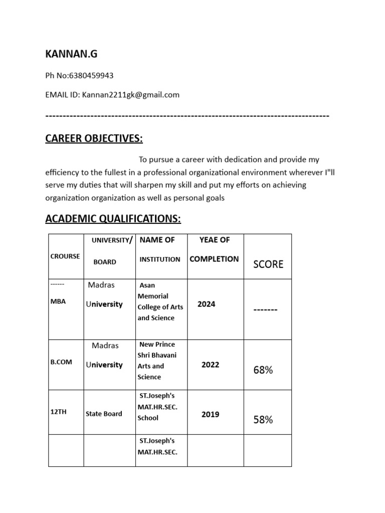 Kannan.g (Resume) | PDF